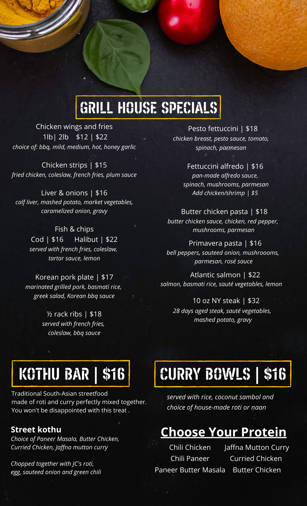 Menus – JCs Grillhouse